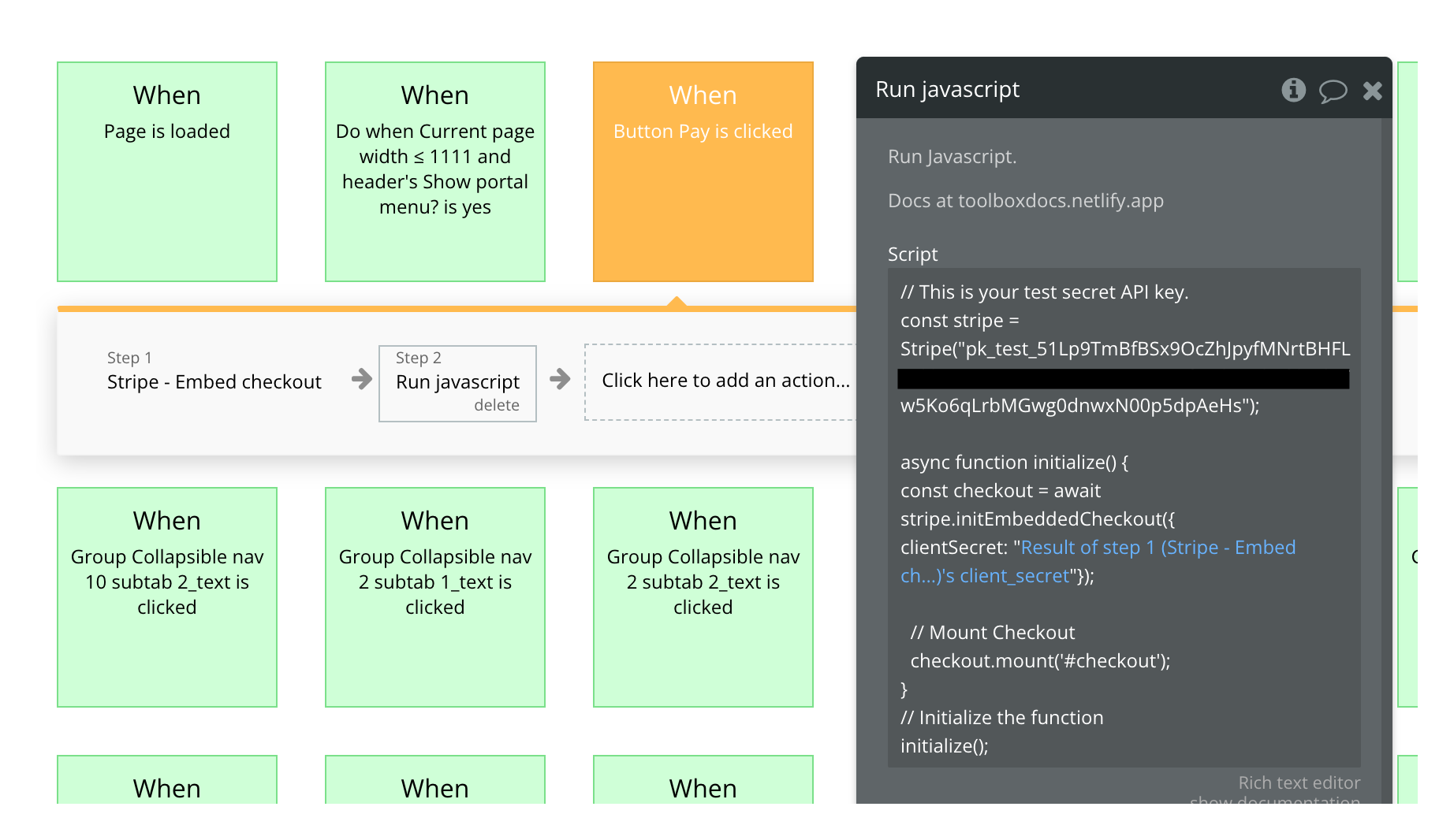 workflow stripe embed